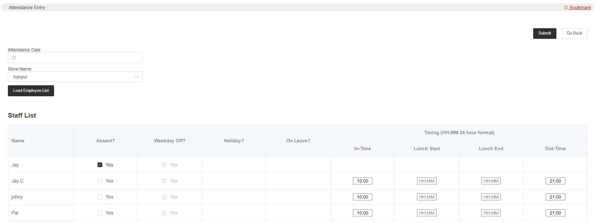 Attendance Entry – EasyTailorApp.com Support