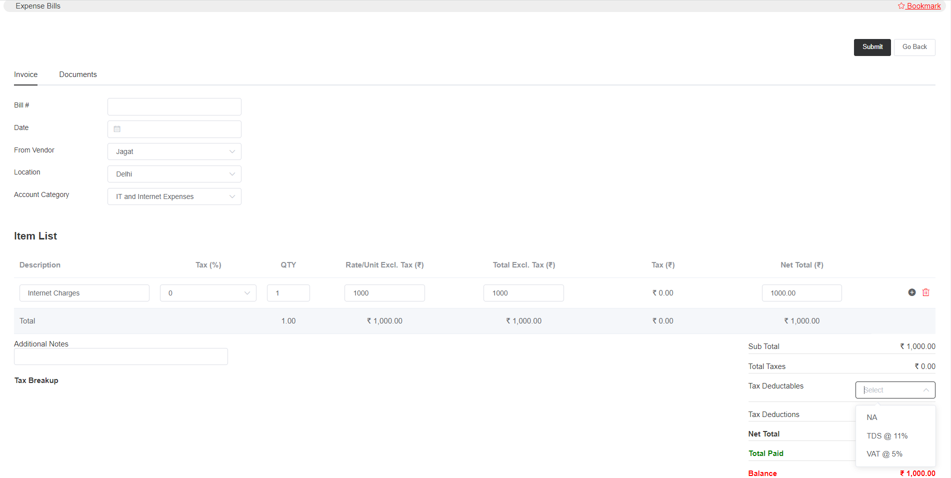 Expense Bills – EasyTailorApp.com Support